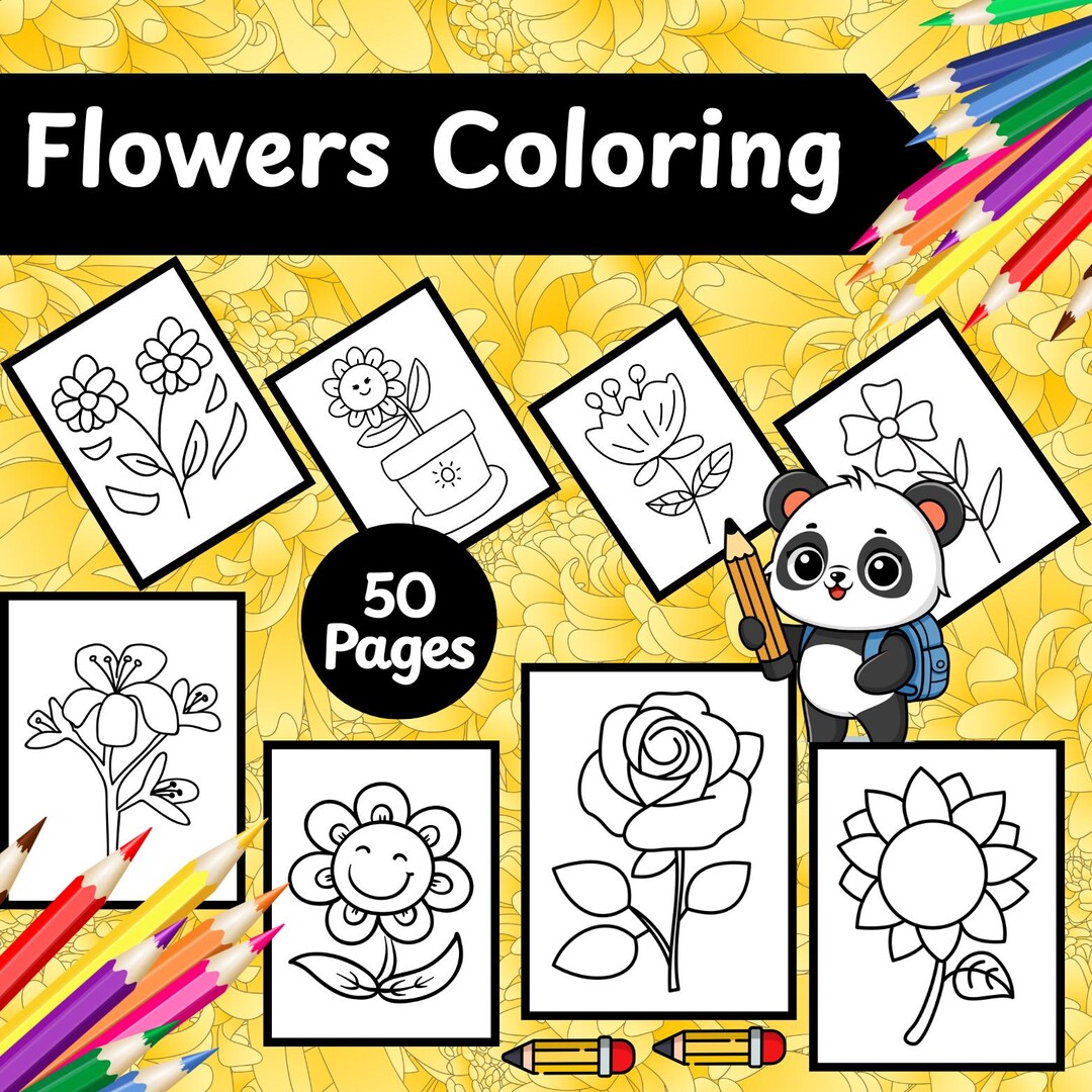 Easy Flower Coloring Pages | Simple Floral Coloring Book for Kids ...