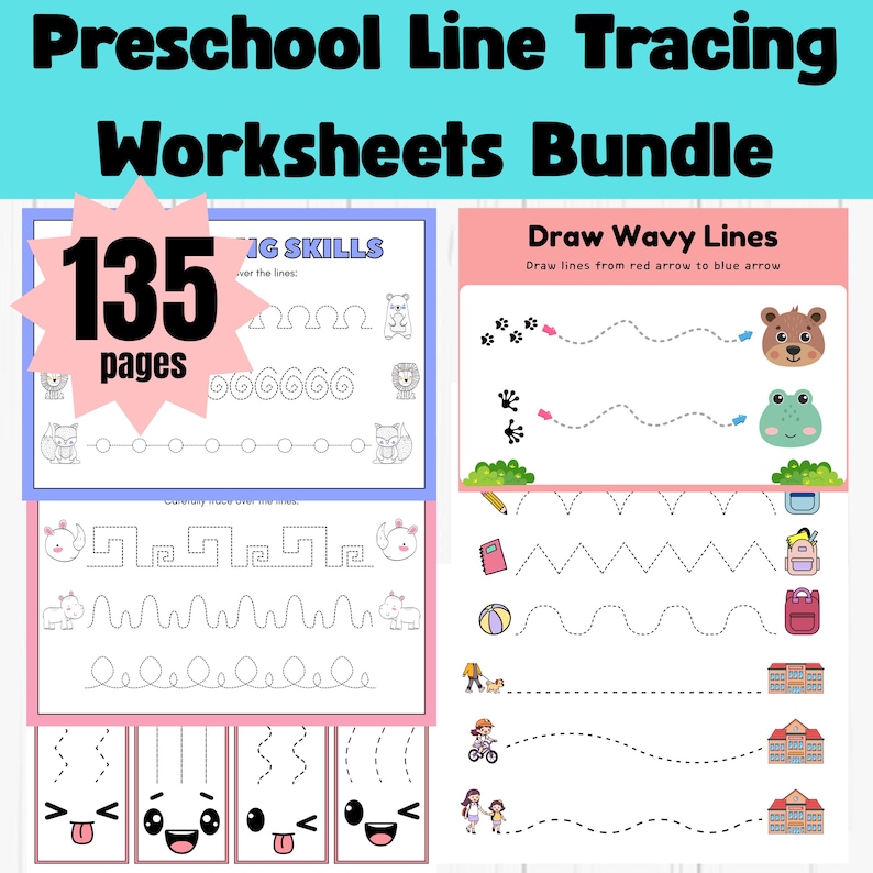 Preschool Line Tracing Worksheets Bundle (PDF) – Pre-handwriting, Fine ...