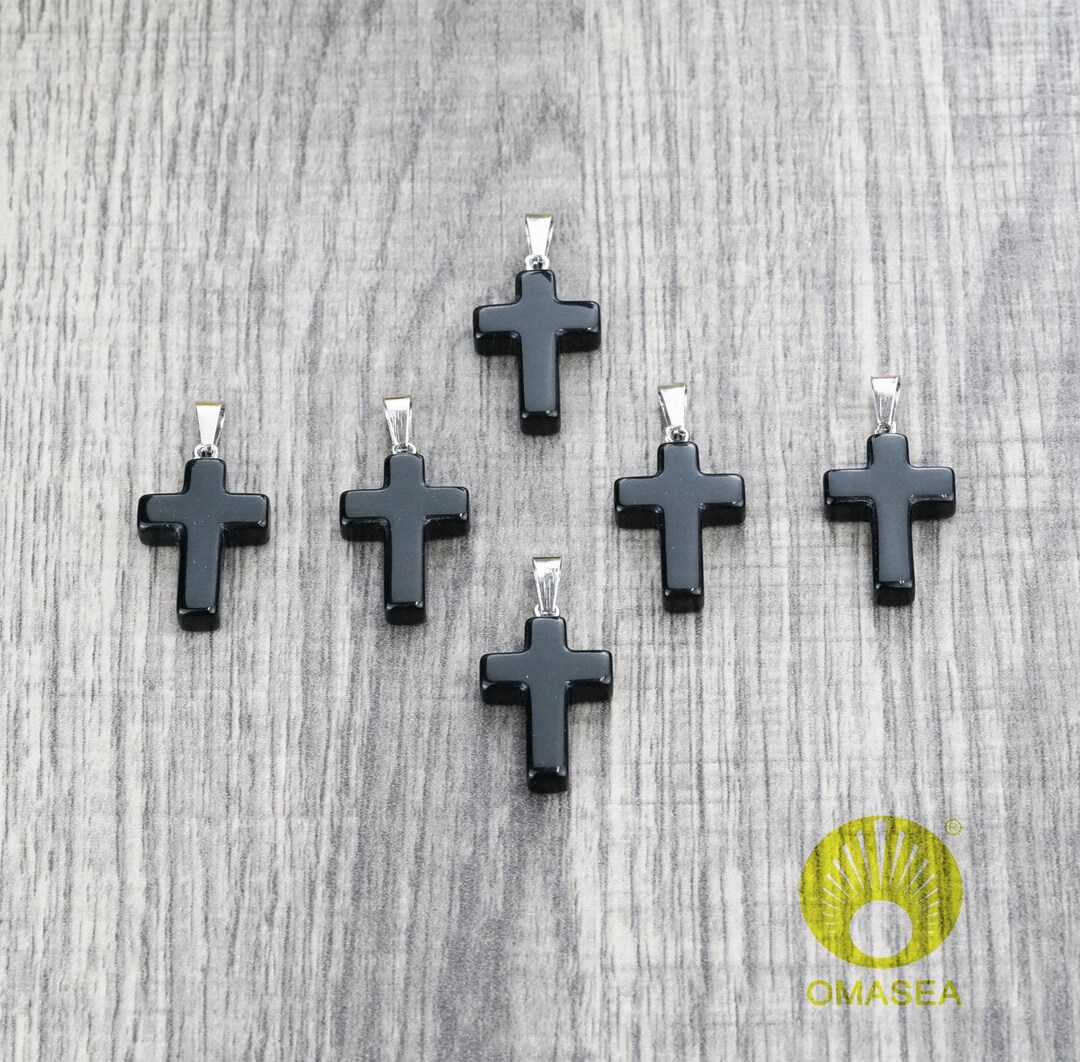 Handmade Black Obsidian Cross Pendant Necklace - Sterling Silver Chain ...