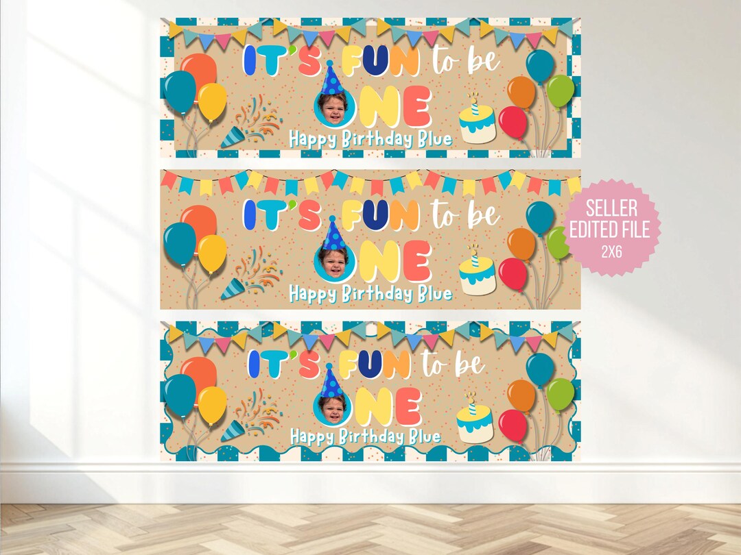 It’s Fun to Be One Banner Template With Photo, First Birthday Banner ...