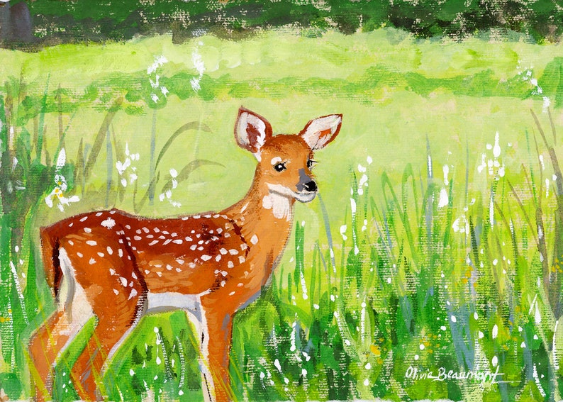 Fawn Artwork - Deer Print - Etsy