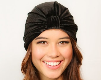 Vintage Black Stretch Velvet Deco Turban Hat - Etsy