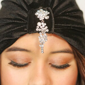 Black Velvet Crystal Turban / Black Crystal Turban / Black Turban Hat ...