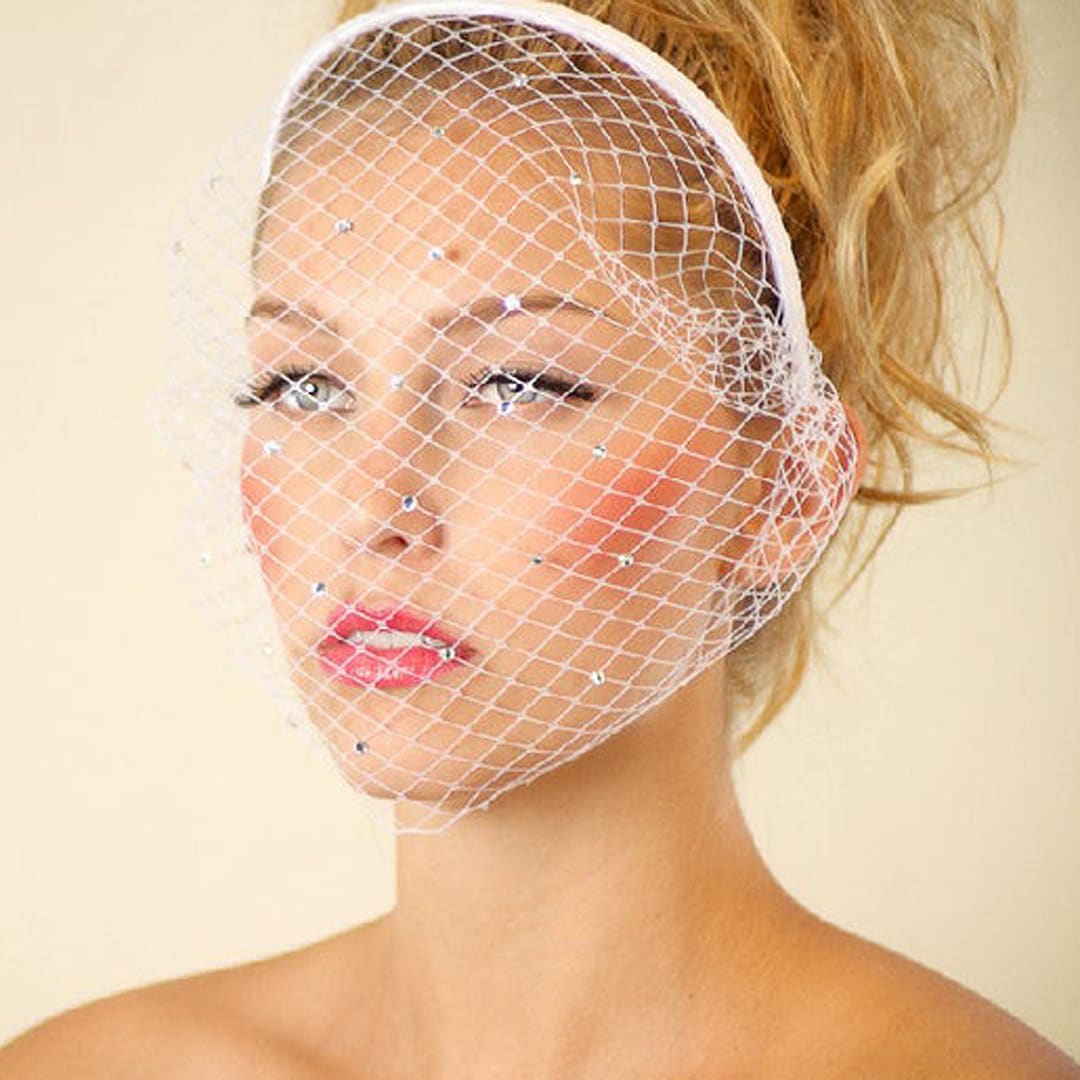 French Veil Netting Headpiece / Crystal Bridal Headband / Veil Hair ...