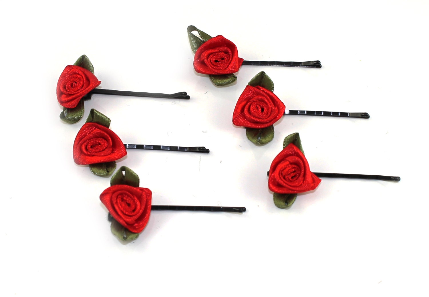 Satin Rose Bobby Pins: Floral Hair Pins, Set of 6 - Etsy