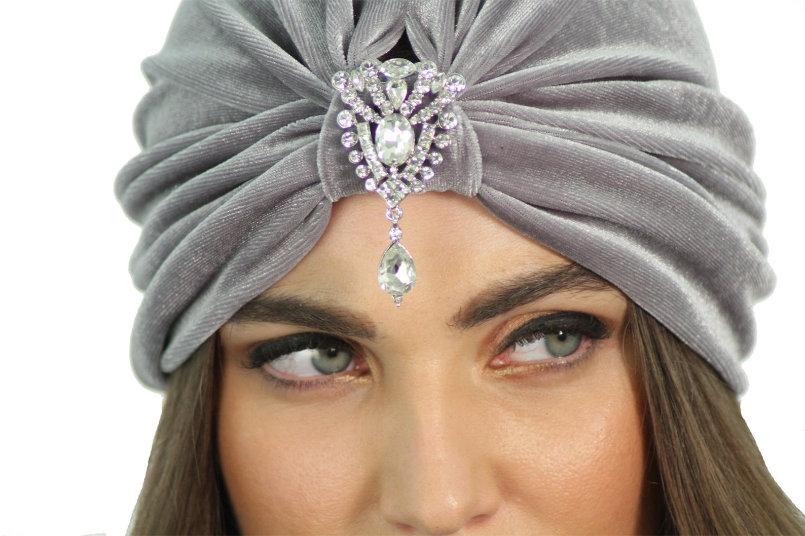Flapper Turban / Crystal Turban Hat / Grey Velvet Turban / - Etsy