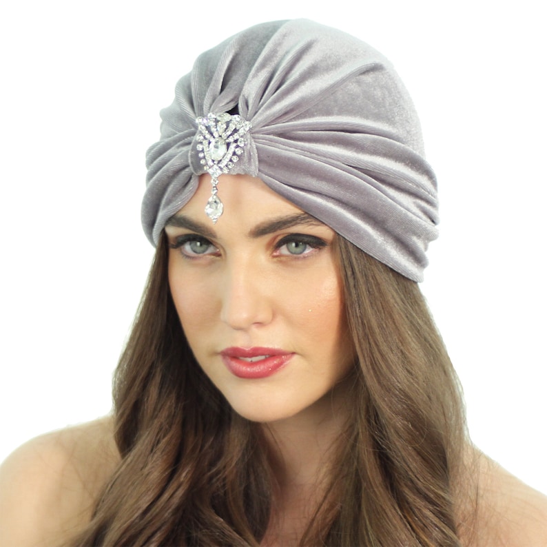 Flapper Turban / Crystal Turban Hat / Grey Velvet Turban / - Etsy