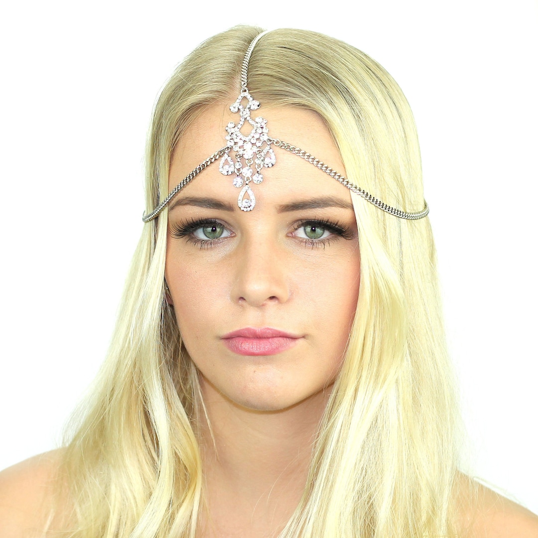 Crystal Chain Headpiece / Boho Bridal Chain Headband / Kristin Perry - Etsy
