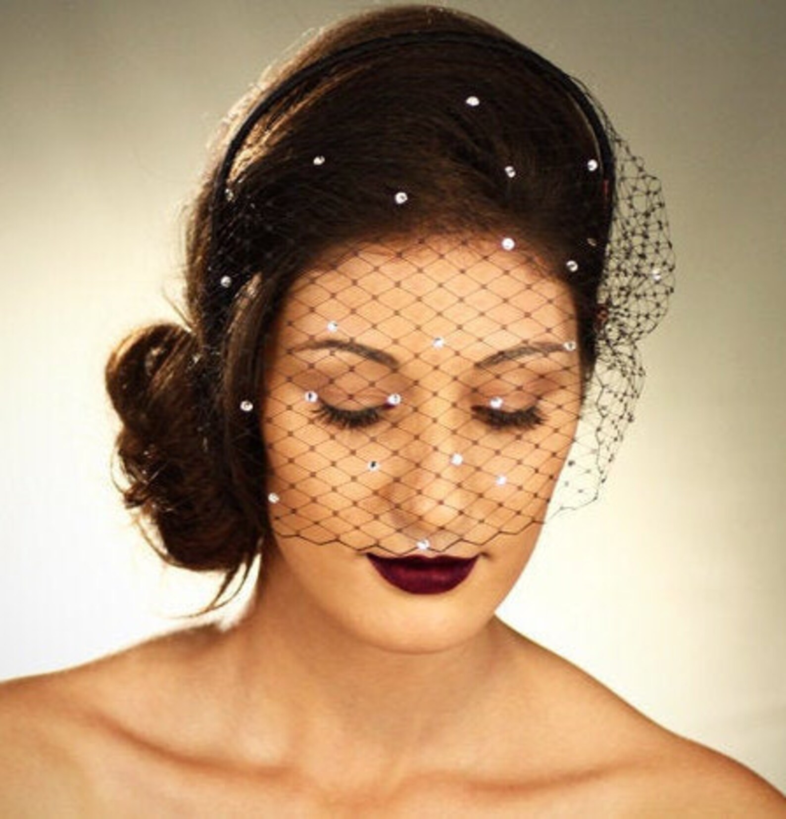 French Veil Netting Headpiece / Crystal Bridal Headband / Veil Hair ...