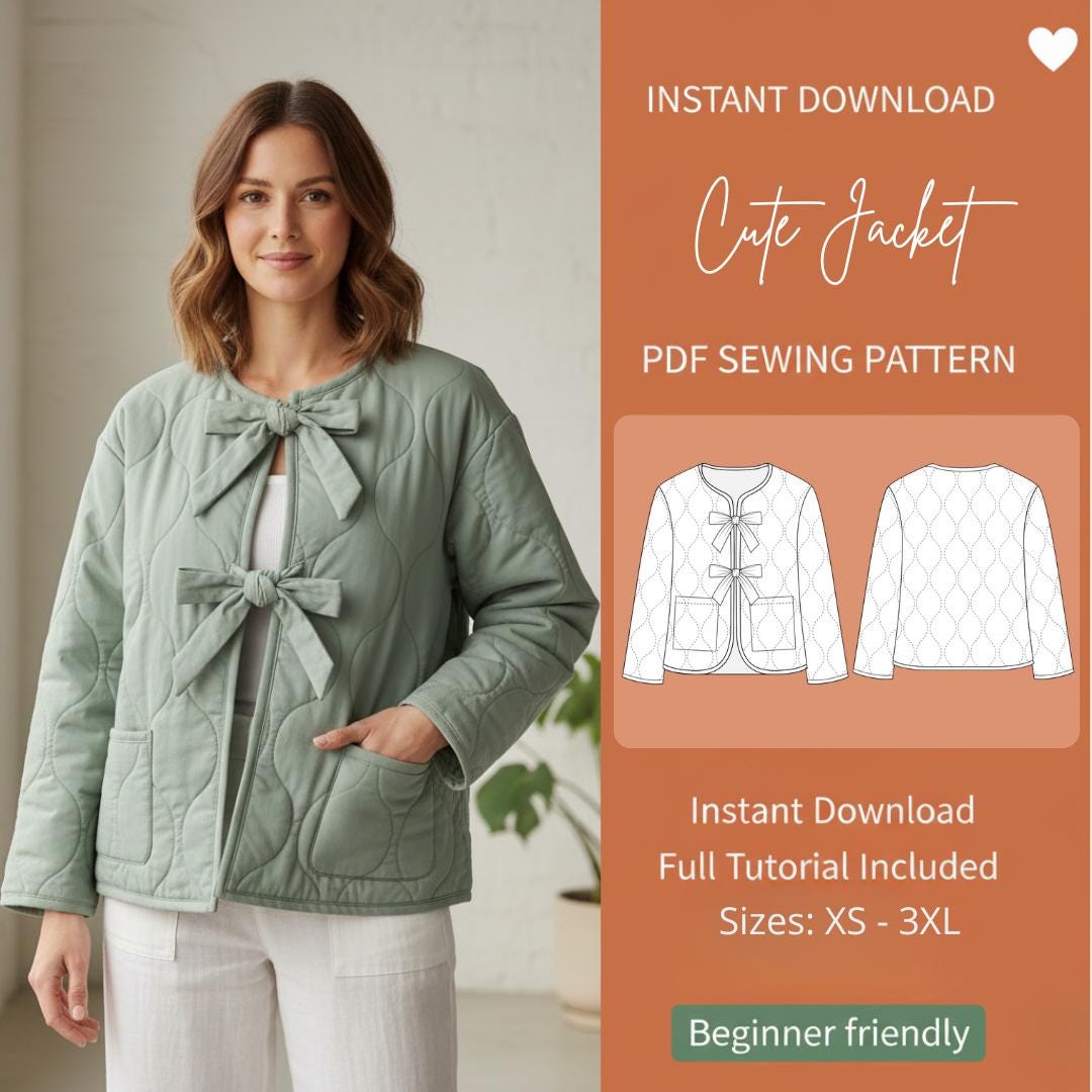 Tie Front Jacket Sewing Pattern PDF, Chic Coat, Beginner-friendly ( XS ...