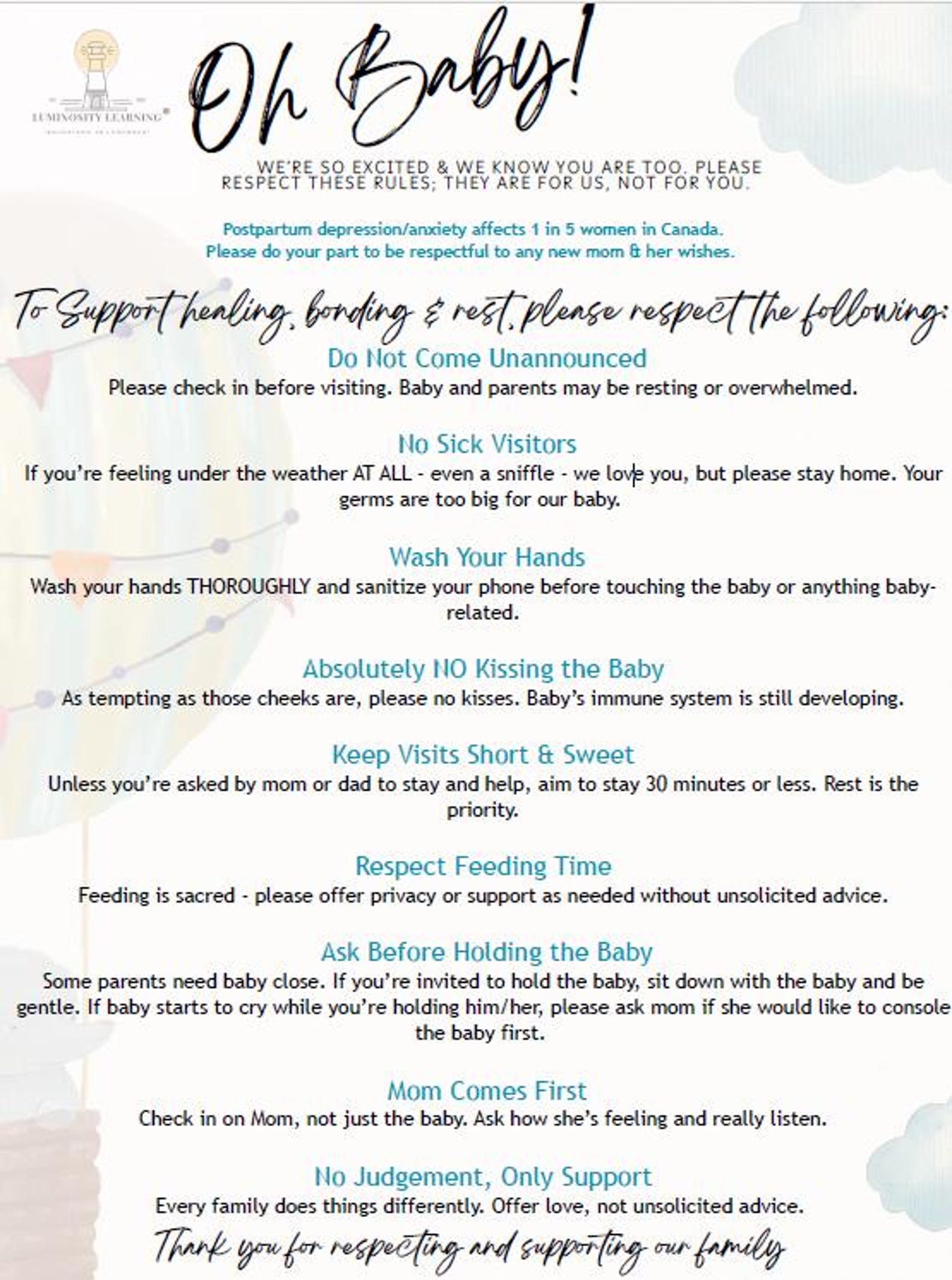 Newborn Baby Rules - Door/window Printable Sign - Etsy