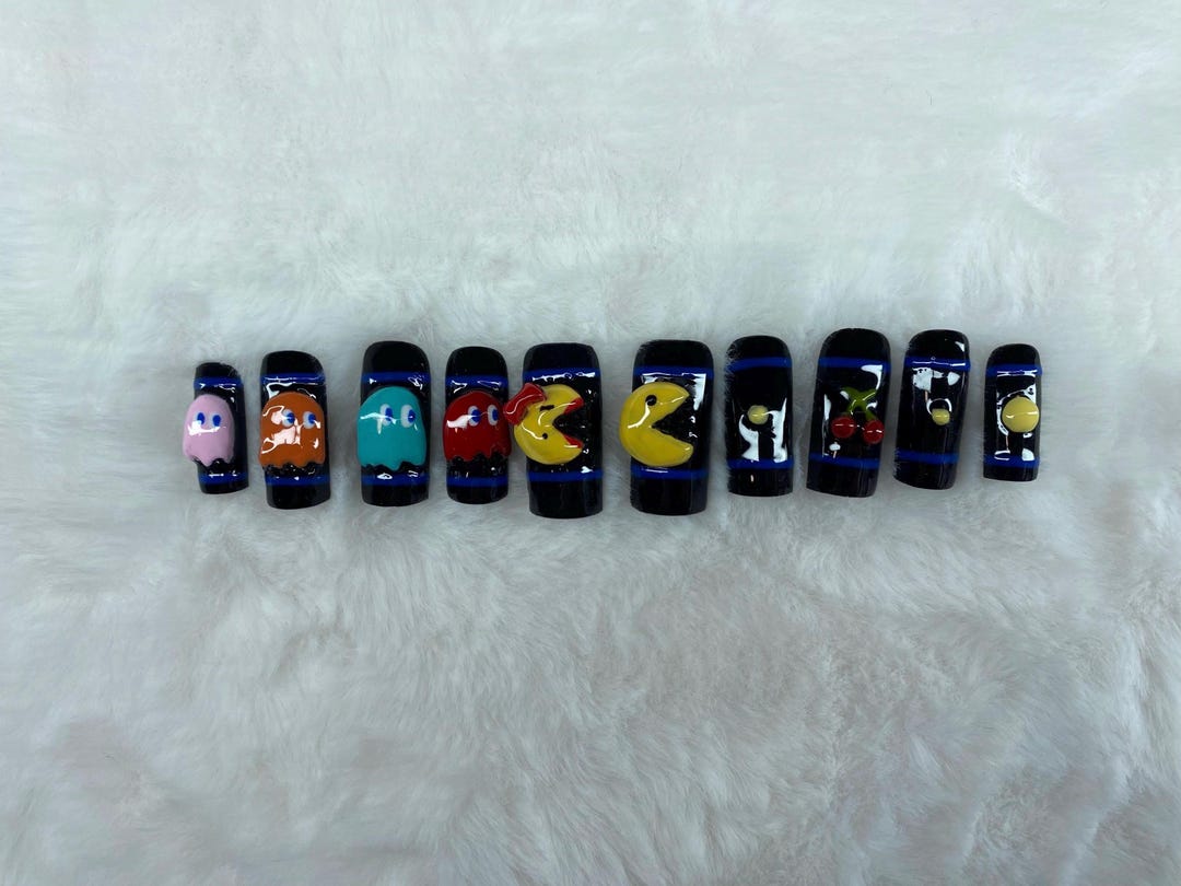 3D Pacman/mrs.pacman Press on Nails - 3D Art Pacman and Ghosts Retro ...