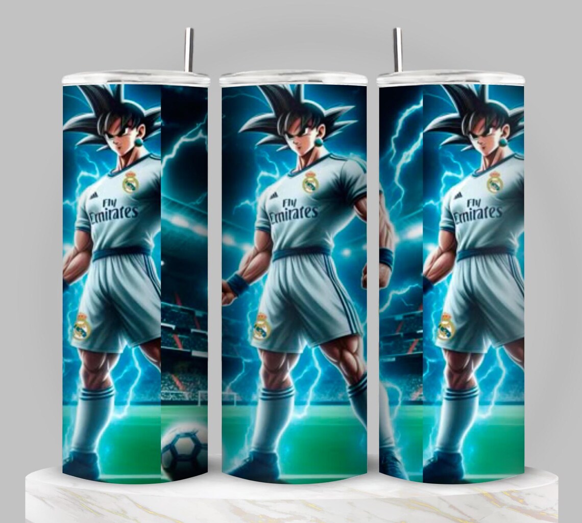 Goku Soccer Tumbler 20oz – Anime Football Crossover Cup | Real Madrid ...
