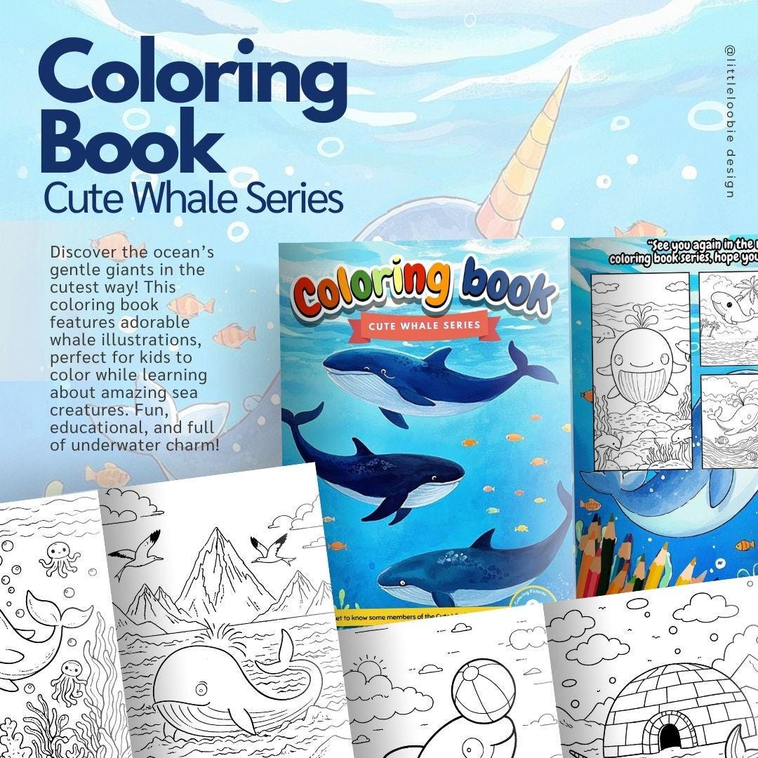 Cute Whale Coloring Pages for Kids – Printable Ocean Animal Coloring ...