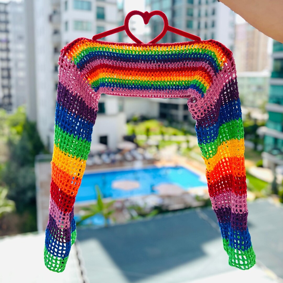 Y2K Rainbow Crochet Pride Shrug: Handmade LGBT Festival Top - Etsy