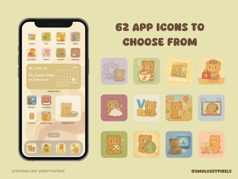 Cute Bear App Icons for Ios & Android – Pastel Phone Icons + Wallpapers ...