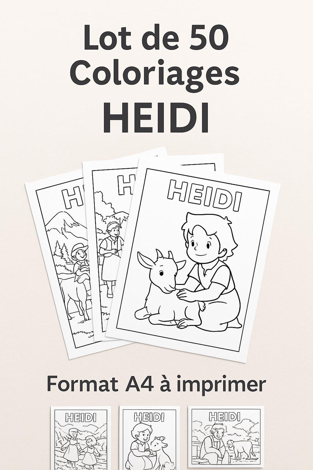 Pack of 50 HEIDI Coloring Pages to Print Coloring Pages for Kids Retro ...