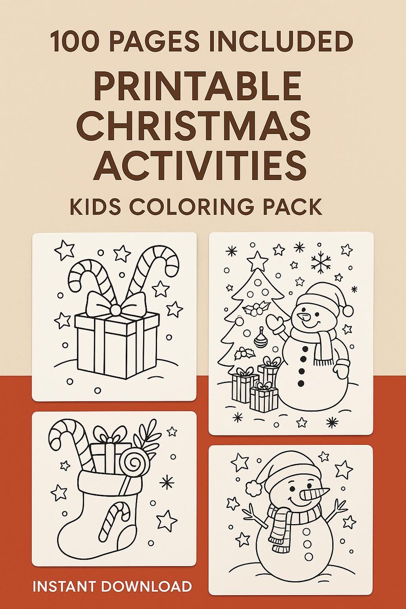 100 Christmas Coloring Pages for Kids – Printable Holiday Coloring Book ...