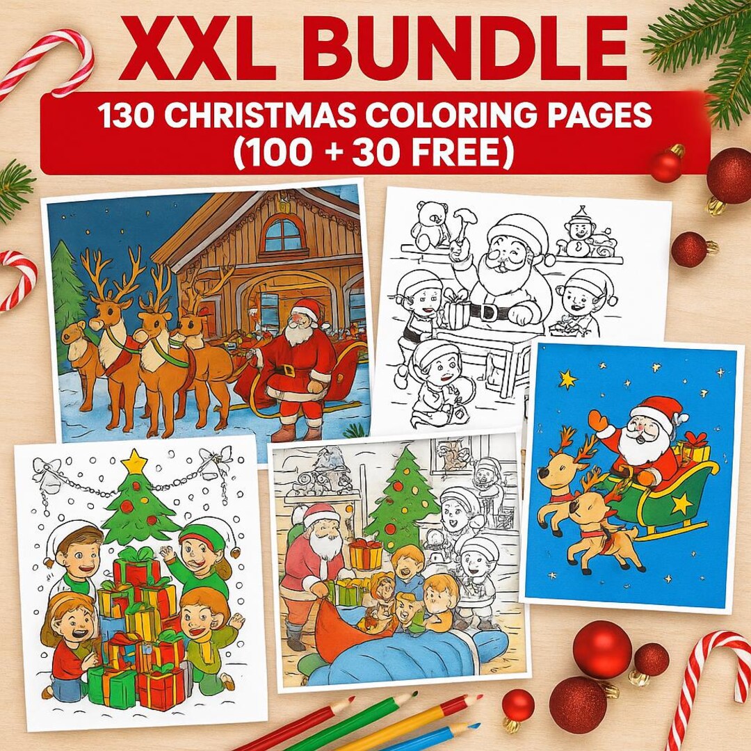 130 Christmas Coloring Pages Bundle – 100 Designs + 30 FREE Bonus Pages ...