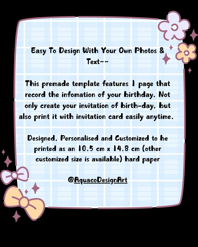Birthday Invitation Card Template 1 Customizable Pages - 10.5cm X 14 ...