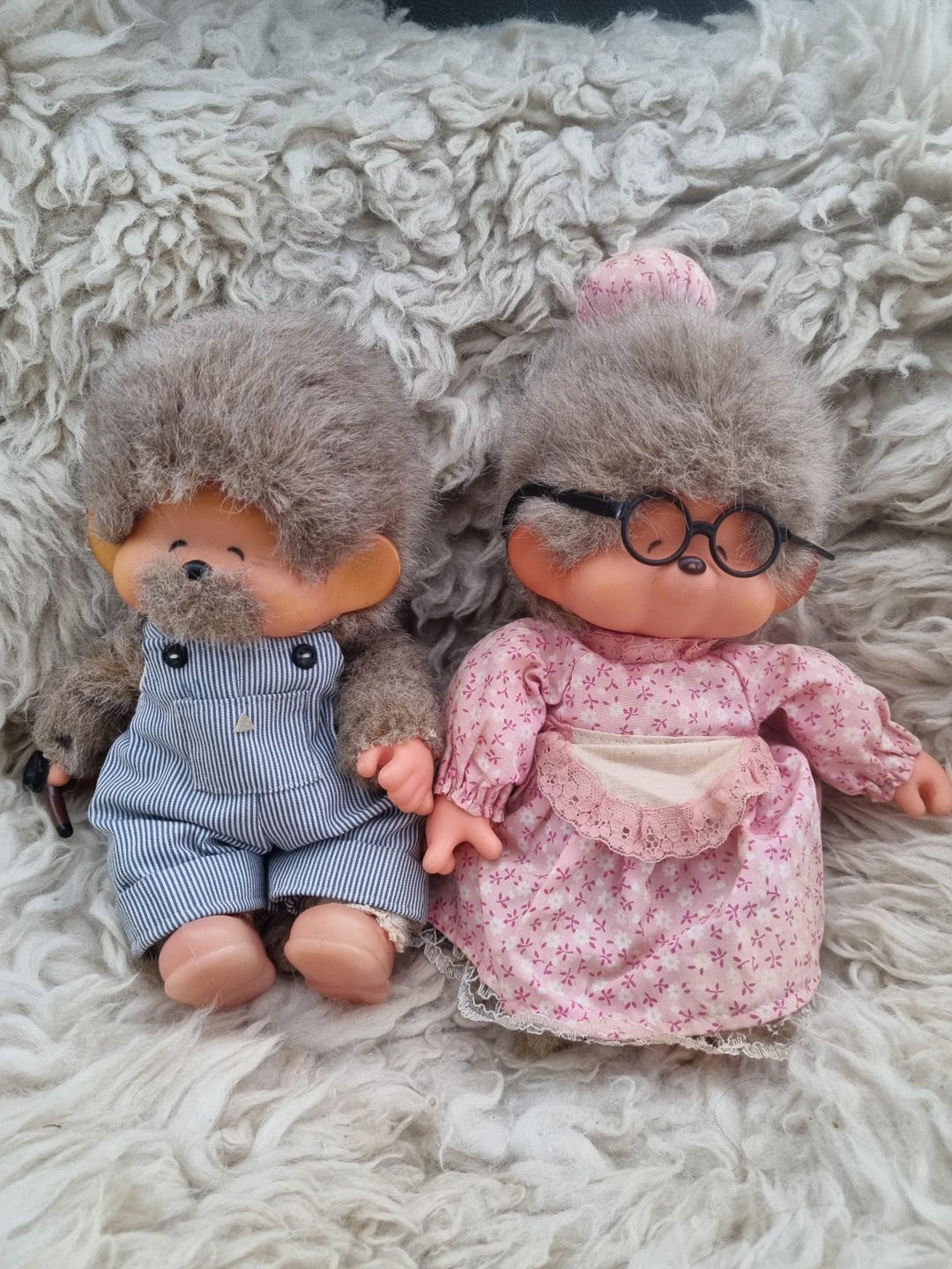 Vintage Monchichi Grandpa and Grandma Set From 1974 - Original Clothing ...