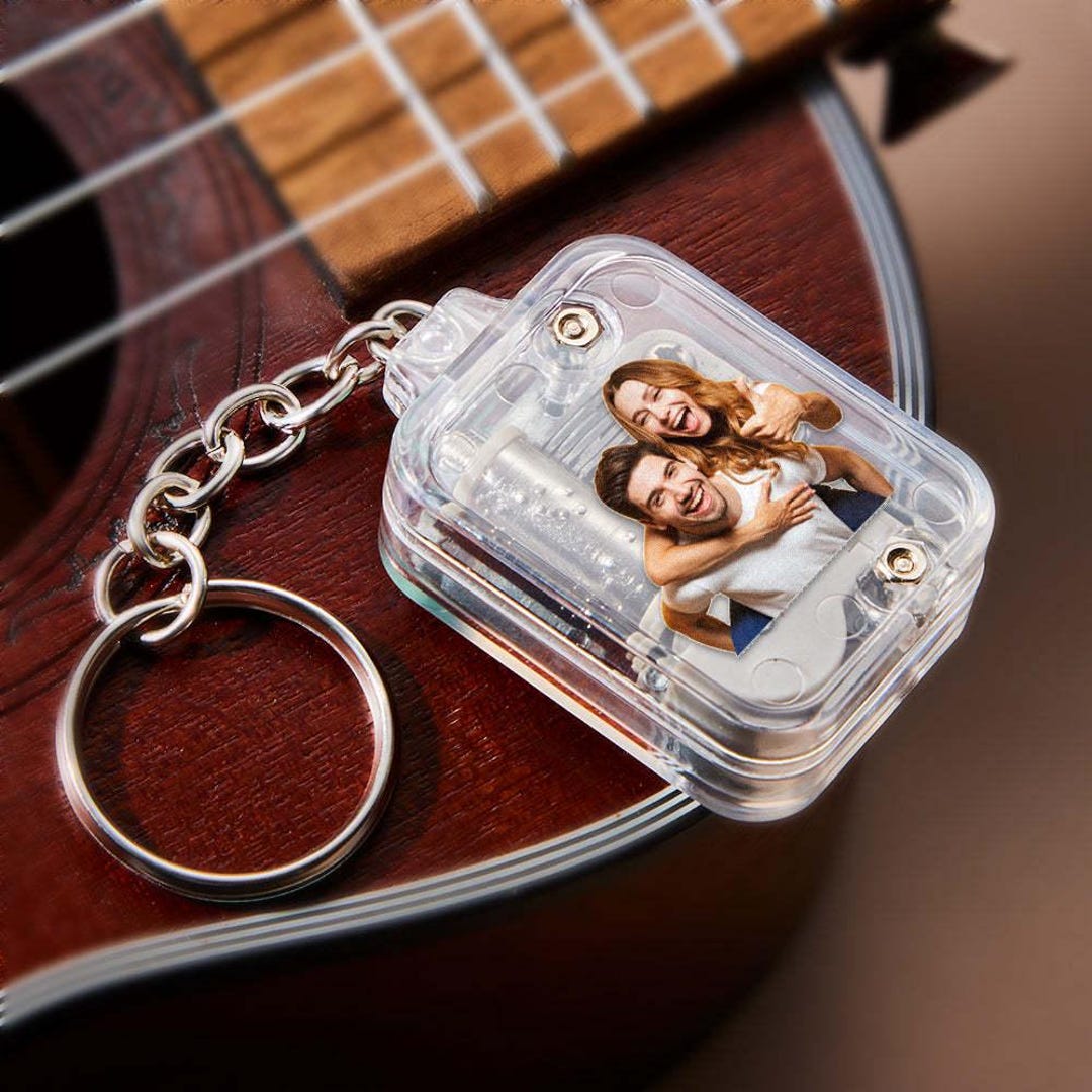 Personalized Photo Sky City Mini Music Box Keychain Acrylic Clear Hand ...