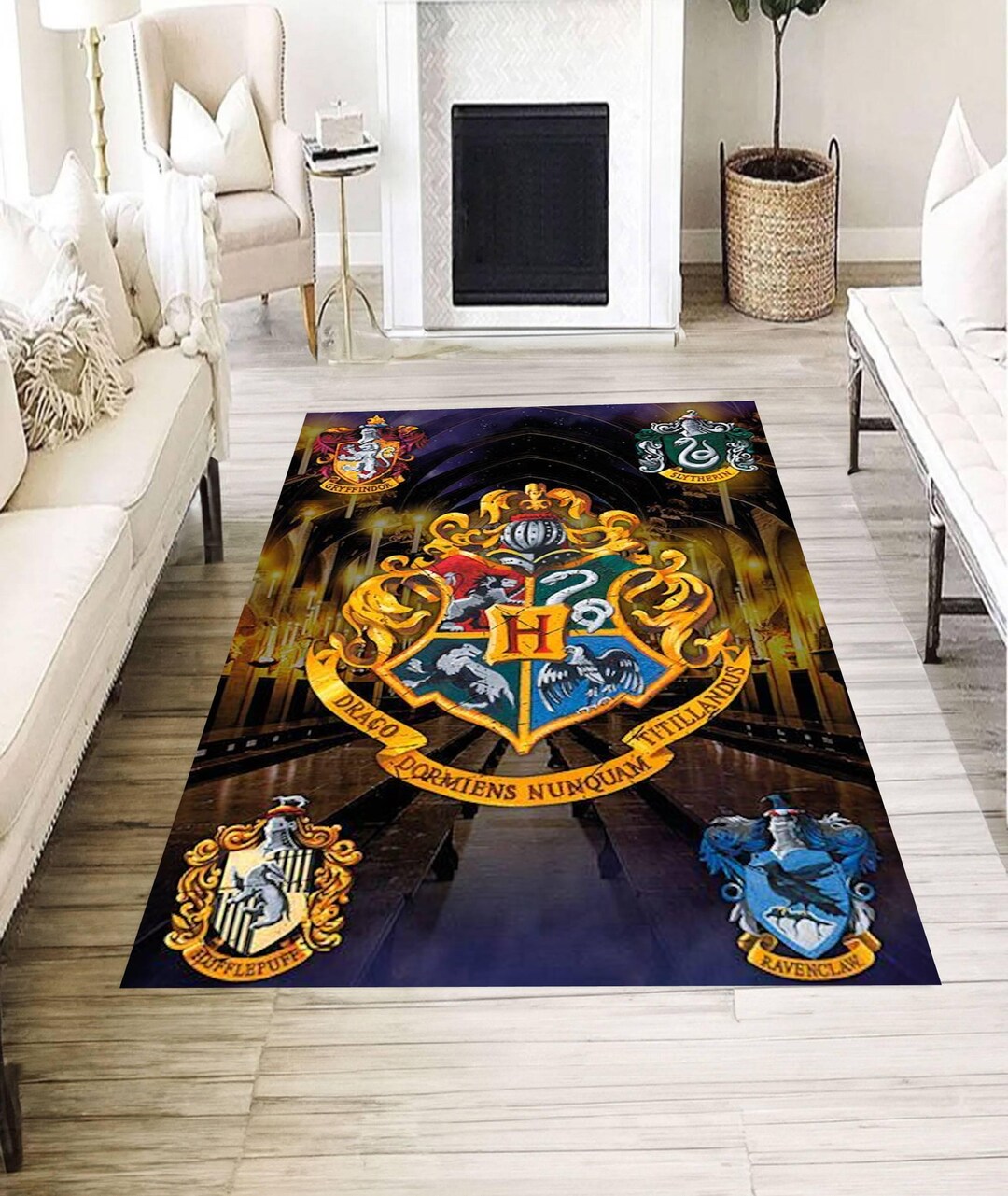Hogwarts House Crest Rug, Wizard School Emblem Carpet, Magic Fan Room ...