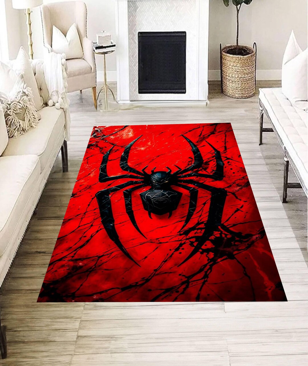 Bold Red Spider Rug, Gothic Black Insect Carpet, Creepy Cool Room Decor ...