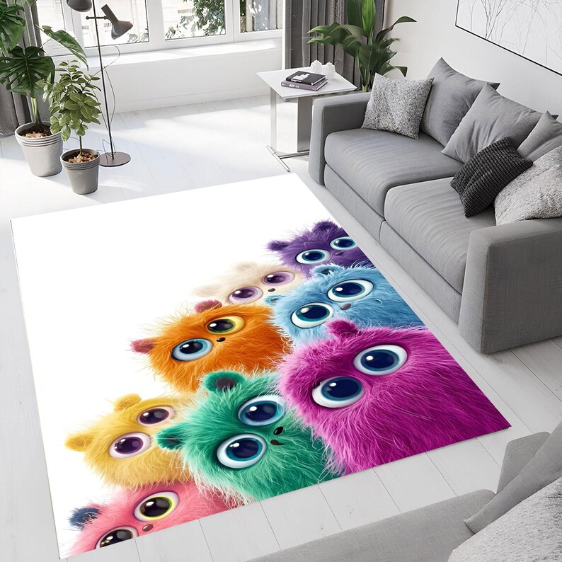 Colorful Furry Monster Rug Cute Cartoon Floor Carpet for Kids Room ...