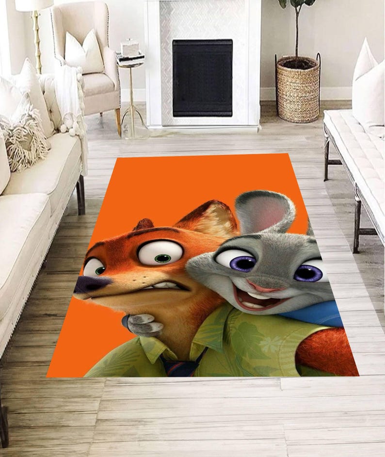 Zootopia Cartoon Rug for Kids Room, Cute Fox Bunny Carpet, Fun Playroom ...