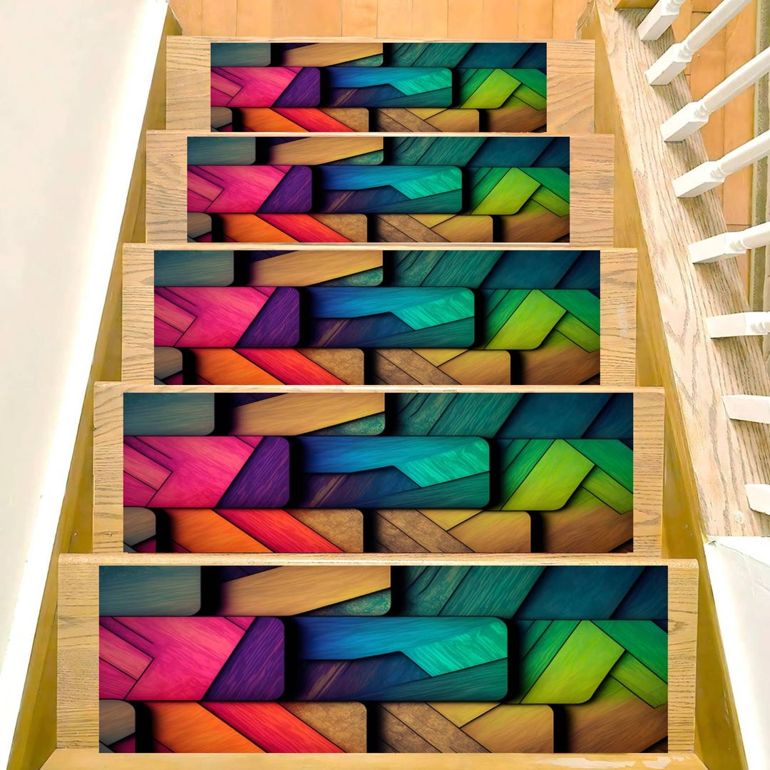 Colorful Stair Rug, Modern Geometric Stair Tread Carpet, Vibrant ...