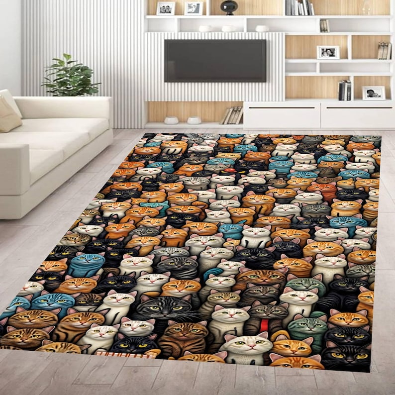 Colorful Cat Pattern Rug, Cute Kitty Design Carpet, Fun Pet Lovers ...