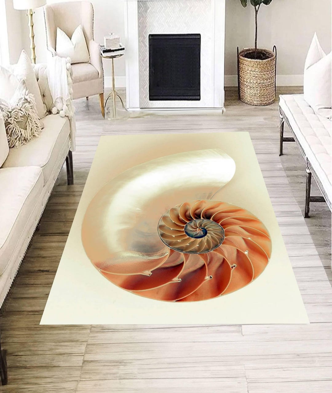 Golden Ratio Nautilus Shell Rug, Elegant Spiral Area Carpet, Coastal ...