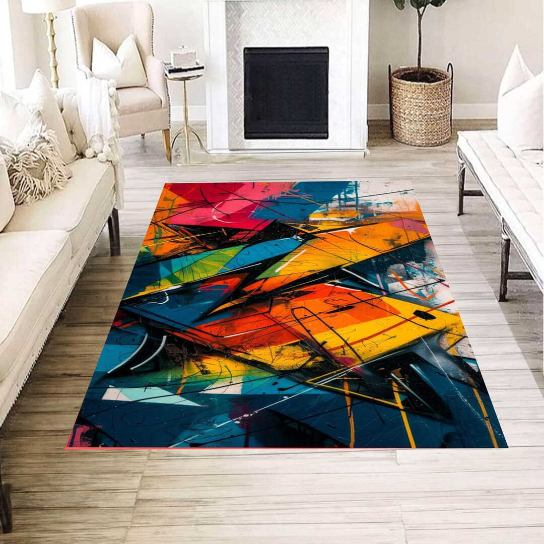 Colorful Abstract Art Rug, Urban Modern Floor Carpet, Graffiti Style ...