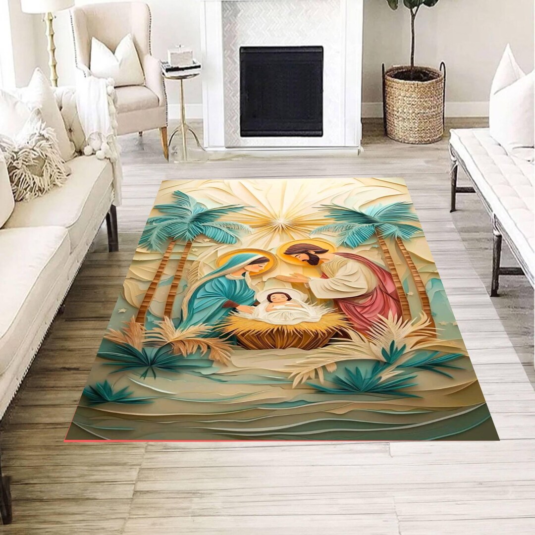 Nativity Scene Rug, Holy Family Christmas Decor, Religious Art Area ...