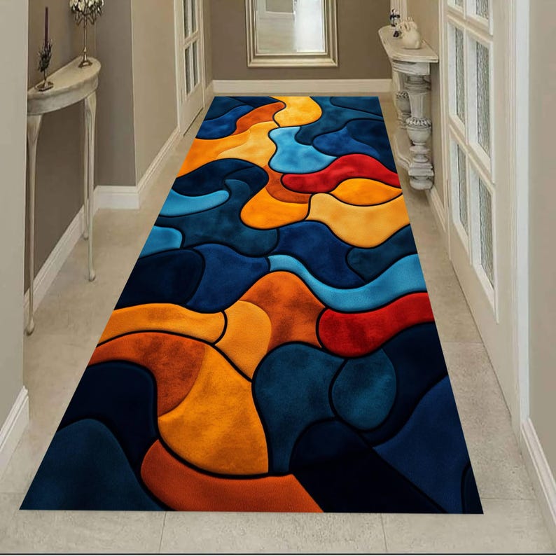 Colorful Abstract Hallway Runner Rug, Modern Entryway Carpet, Washable ...
