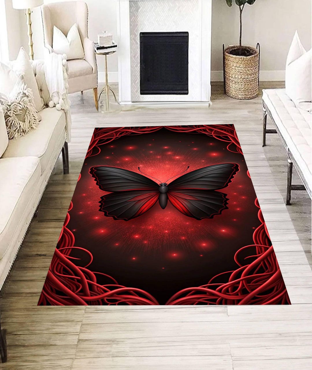 Red and Black Butterfly Rug, Dark Fantasy Insect Rug, Gothic Aesthetic ...
