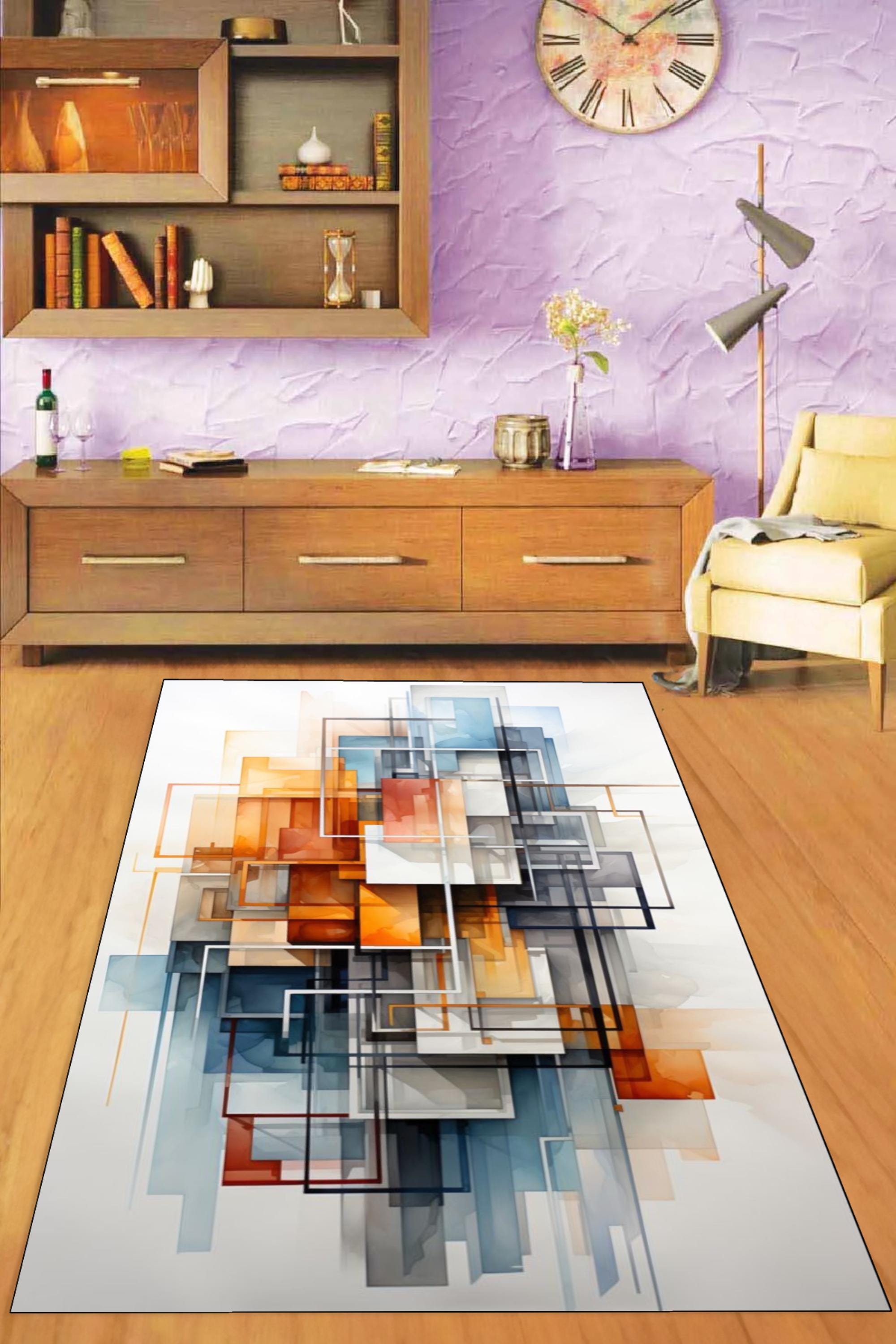 Modern Abstract Blocks Rug, Geometric Shape Art Carpet, Colorful ...