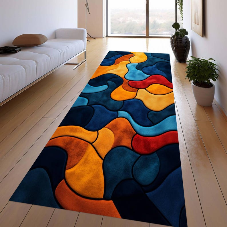 Colorful Abstract Hallway Runner Rug, Modern Entryway Carpet, Washable ...