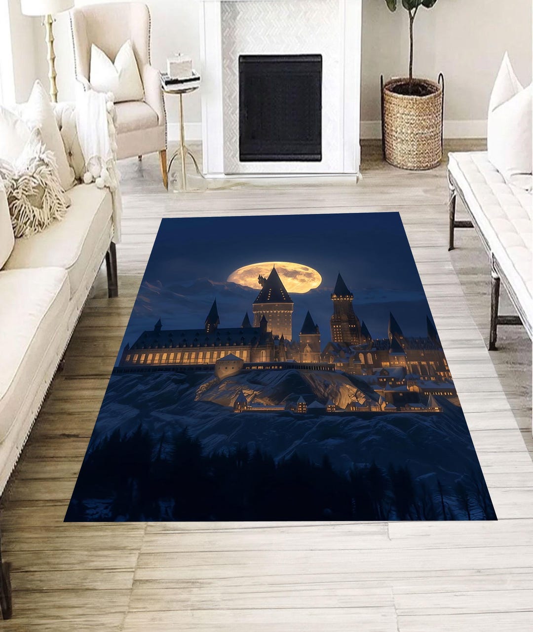 Fantasy Wizard Castle Rug, Moonlit Gothic Style Rug, Magical School ...