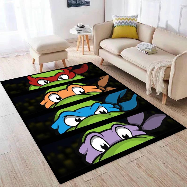 Cartoon Turtle Heroes Rug, Colorful Masked Character Eyes Design Floor ...