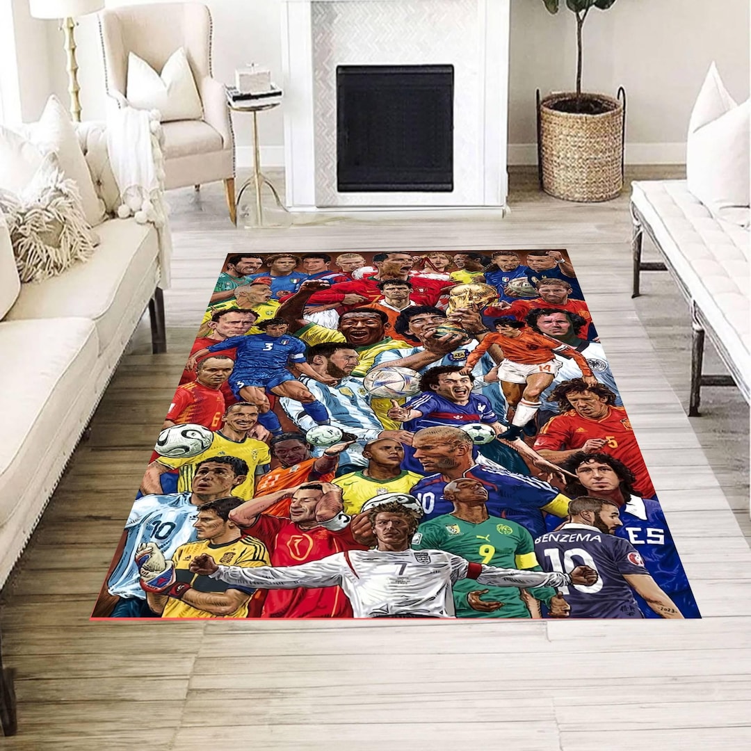 Soccer Theme Area Rug, Colorful Sports Fan Carpet, Washable Non Slip ...