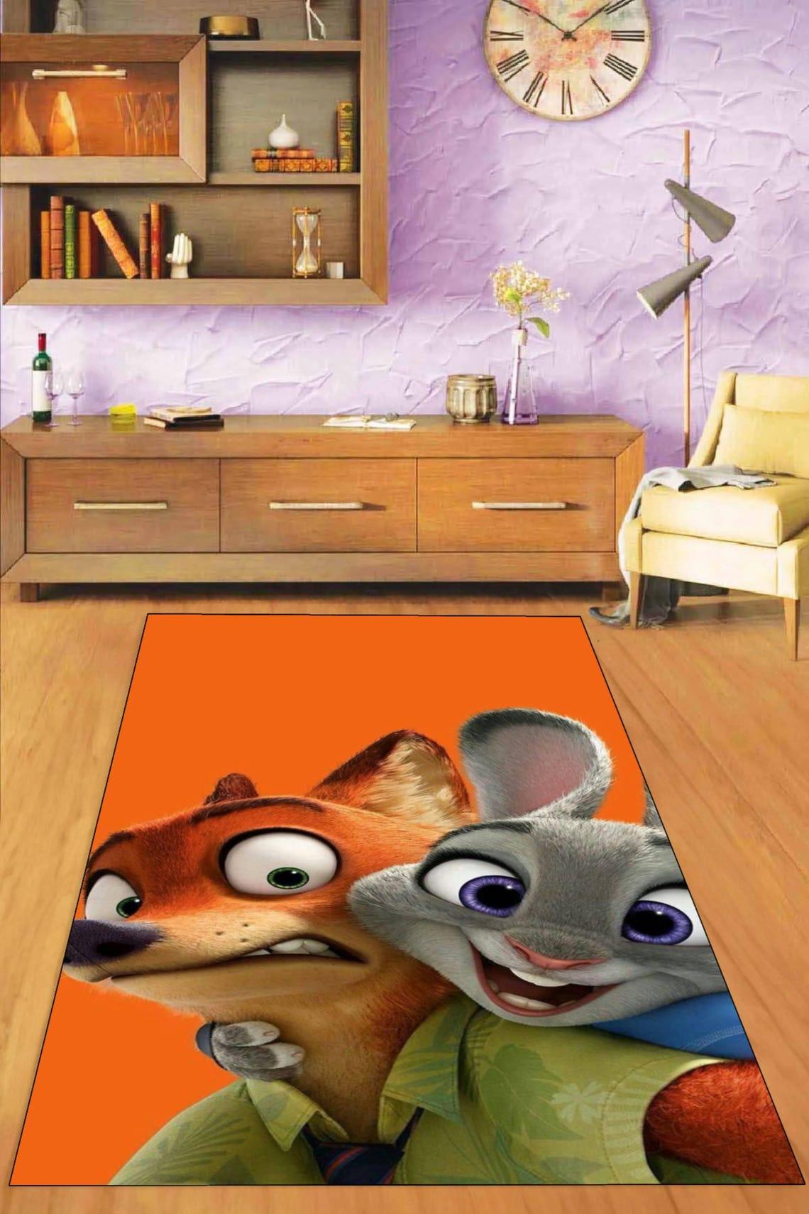 Zootopia Cartoon Rug for Kids Room, Cute Fox Bunny Carpet, Fun Playroom ...