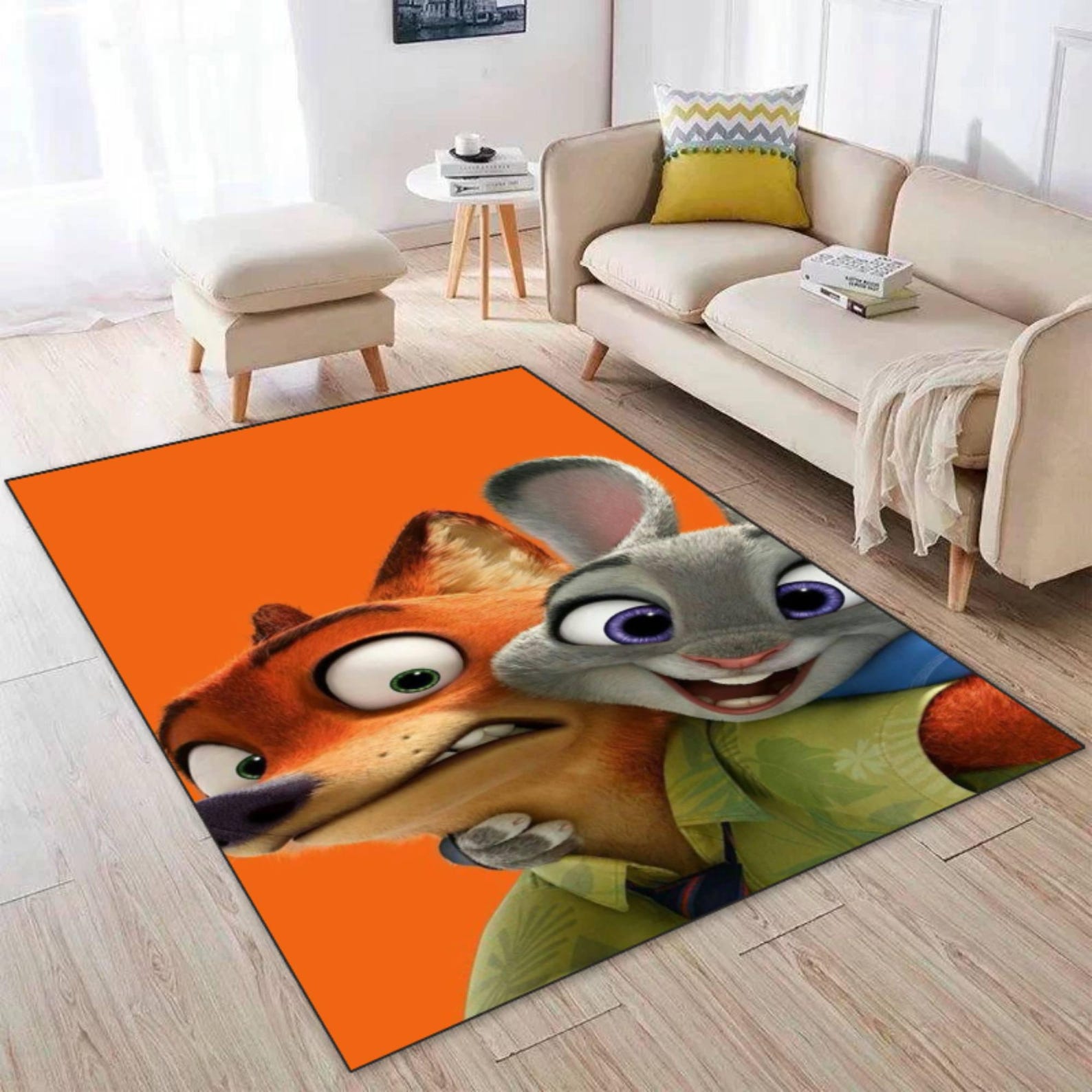 Zootopia Cartoon Rug for Kids Room, Cute Fox Bunny Carpet, Fun Playroom ...