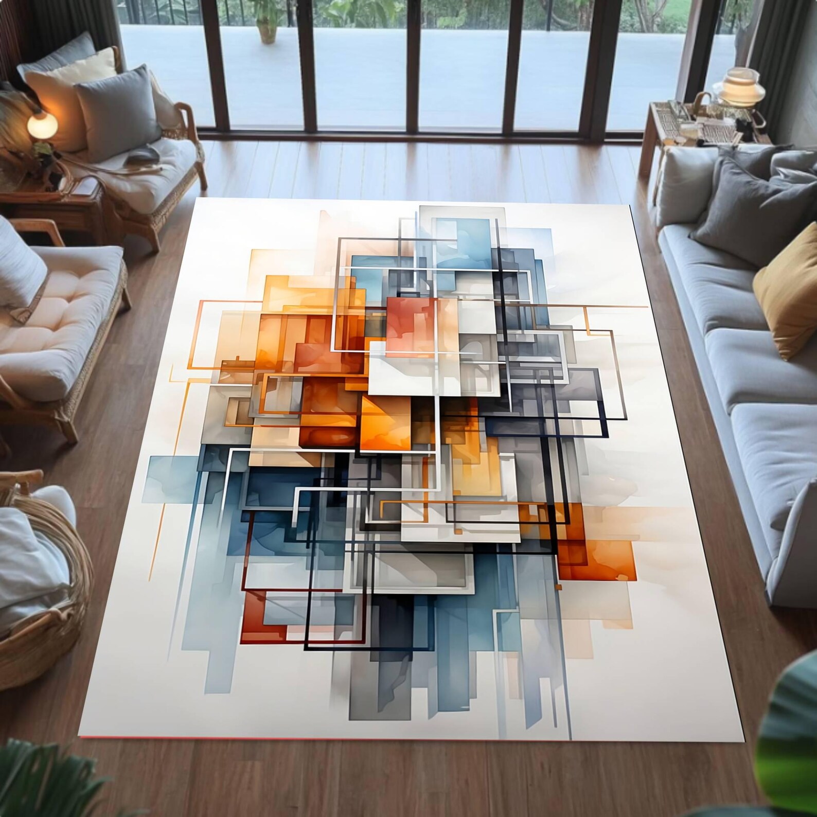 Modern Abstract Blocks Rug, Geometric Shape Art Carpet, Colorful ...
