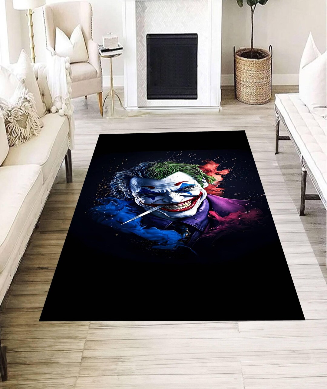 Psycho Clown Art Rug, Dark Villain Smoke Effect Carpet, Bold Color Pop ...