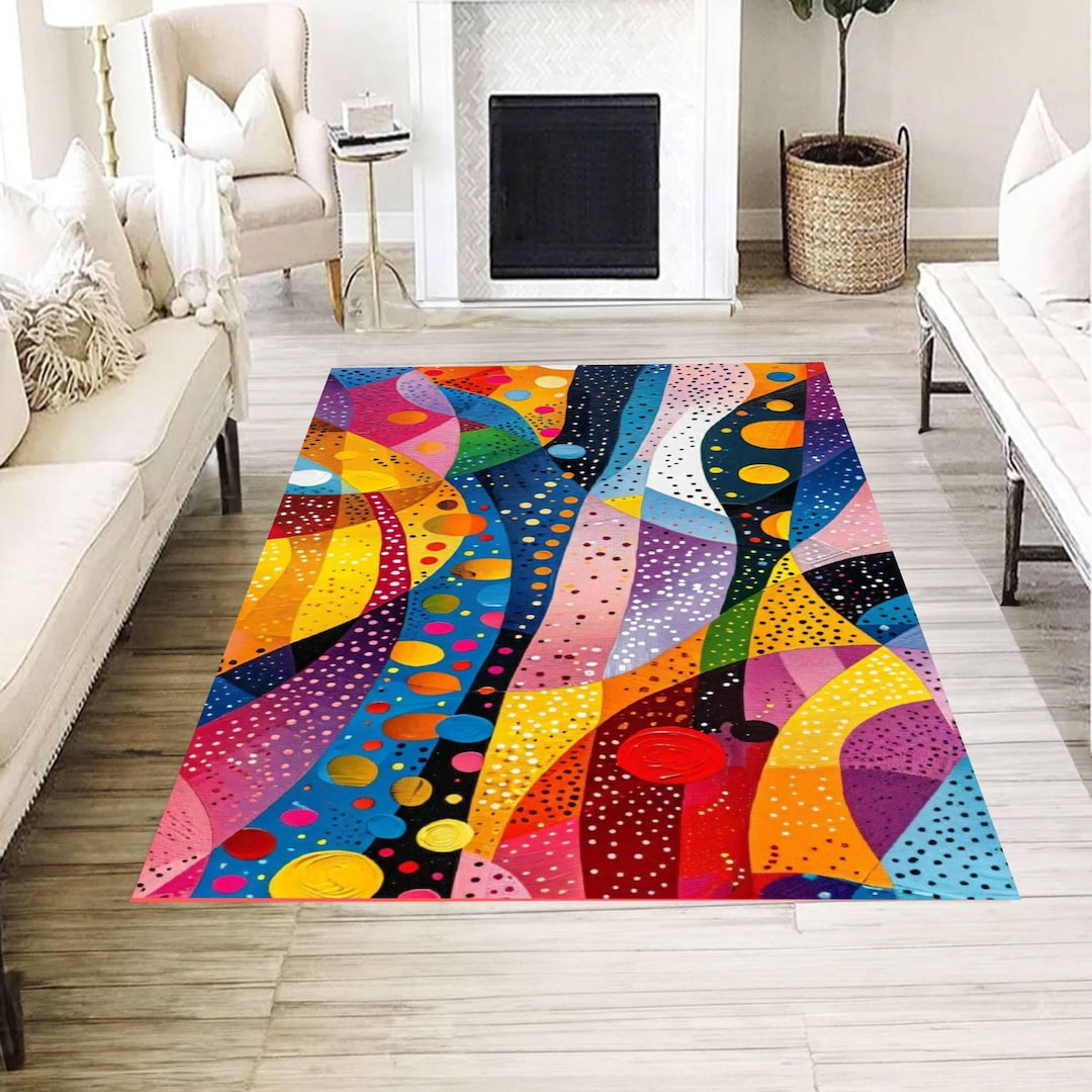 Colorful Abstract Area Rug, Modern Geometric Art Carpet for Living Room ...