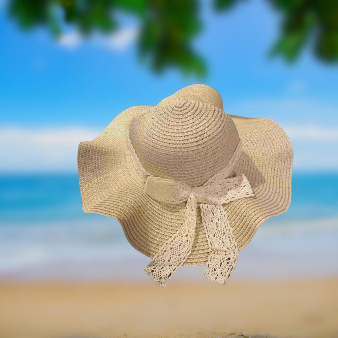 Wide Brim Straw Sun Hat: Vintage-inspired Lace Ribbon Beach Hat - Etsy