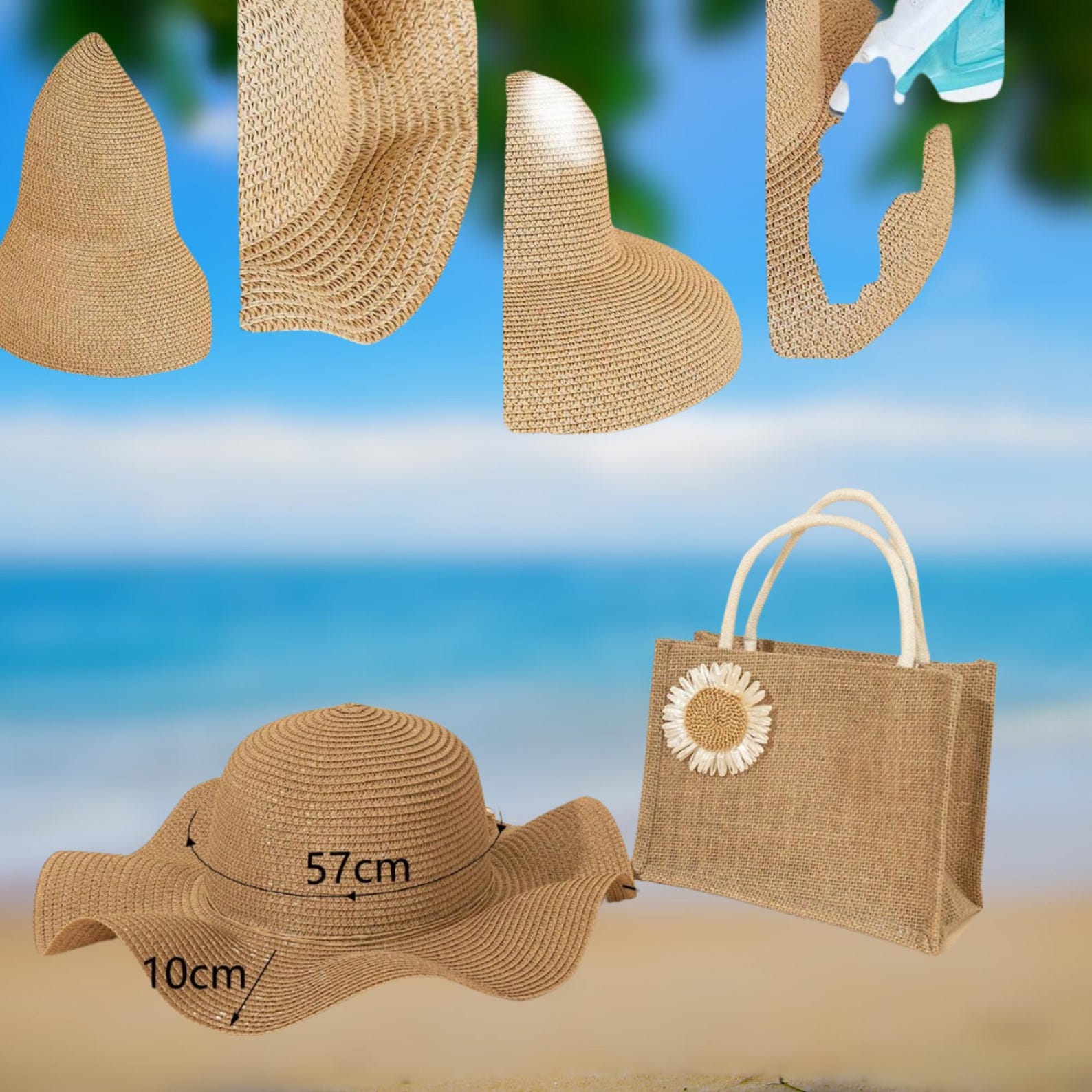 Sunflower Straw Hat and Jute Bag Set: Boho Beach Accessories - Etsy