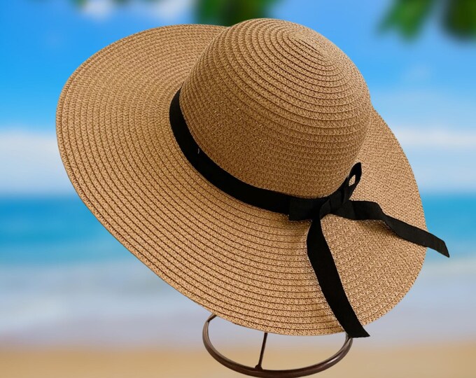 French Retro Summer Sun Hat Holiday Beach Black Big Bell Hat.women's ...